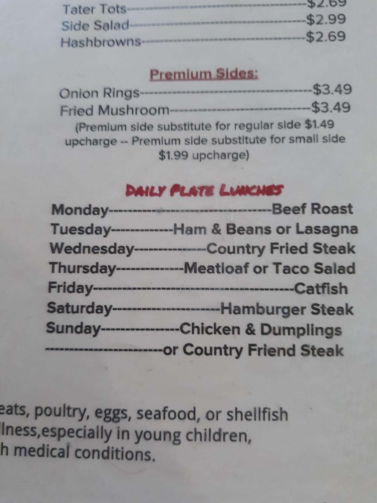 Menu at Berghoff's Cafe, Scott City