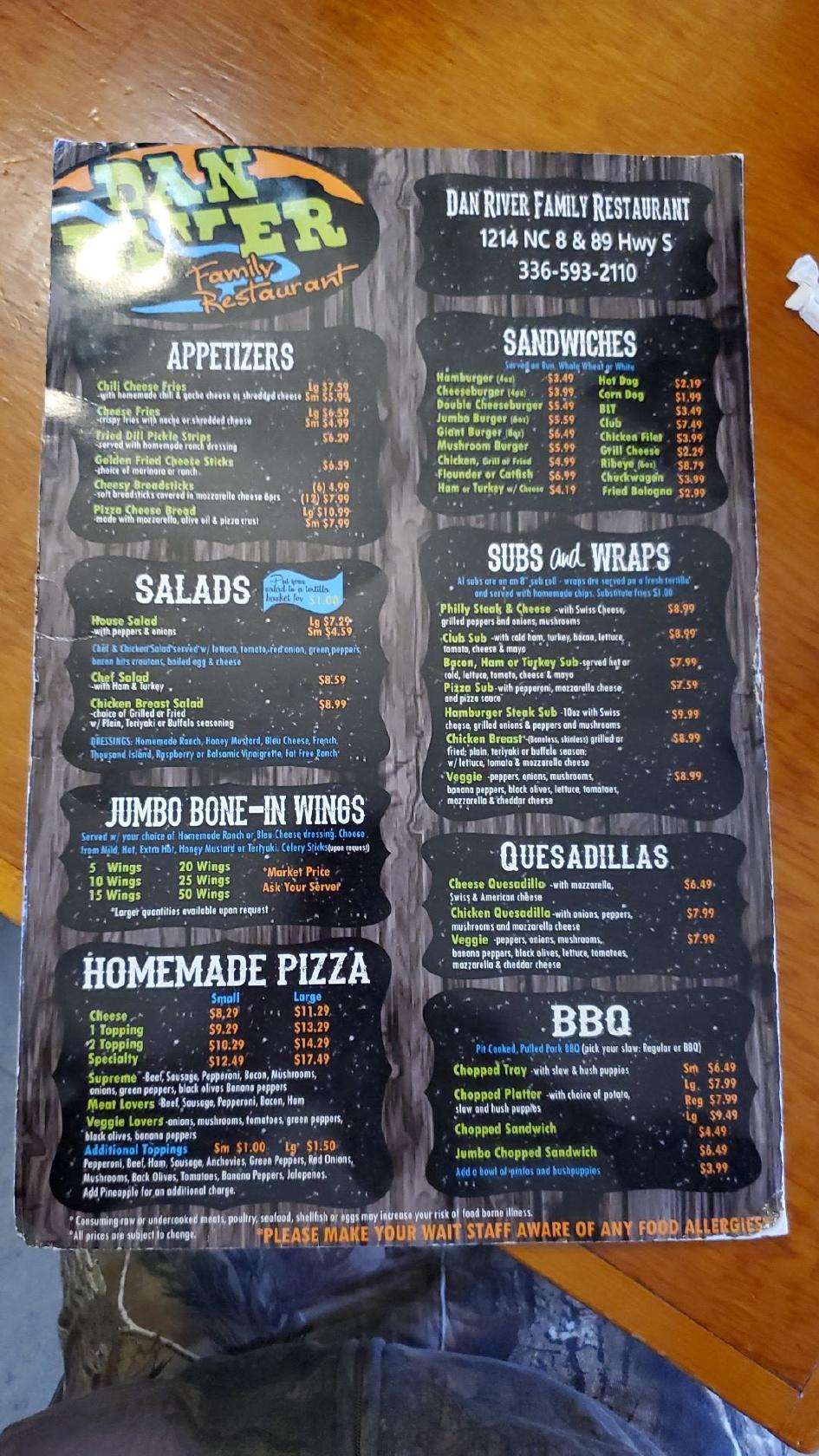 Menu at Dan River Family Restaurant, Danbury, NC 8 & 89 Hwy South