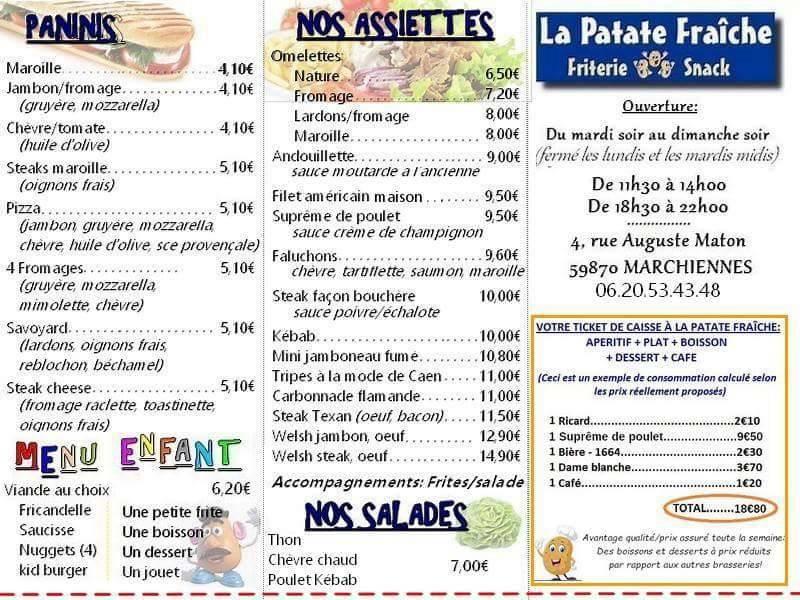 Menu at Friterie Snack La Patate Fraîche fast food, Marchiennes