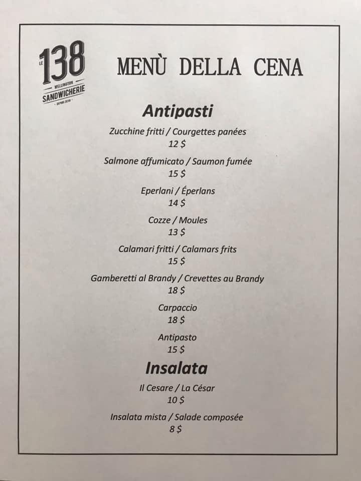 Menu at Le 138 Restaurant, Gatineau