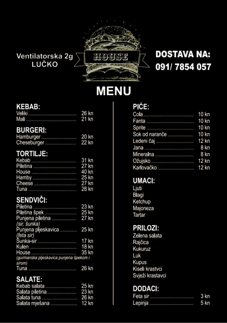 Menu at STREET FOOD HOUSE restaurant, Lučko