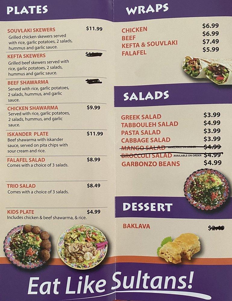 Menu at Sultans Mediterranean Grill restaurant, Bakersfield, Stockdale ...