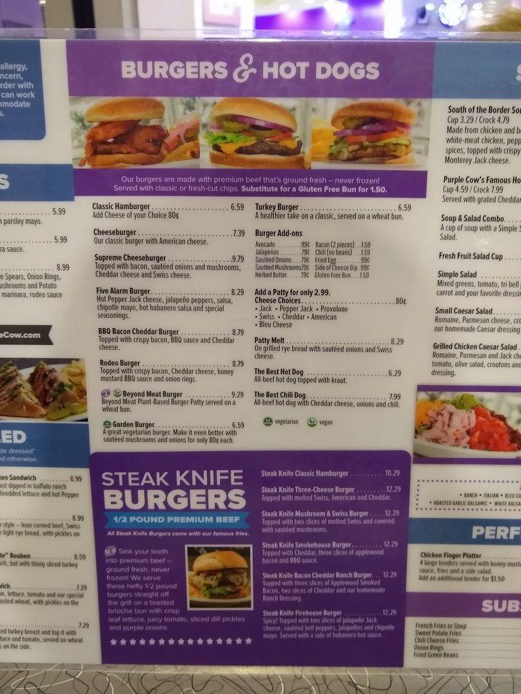 Menu at The Purple Cow Restaurant, Hot Springs