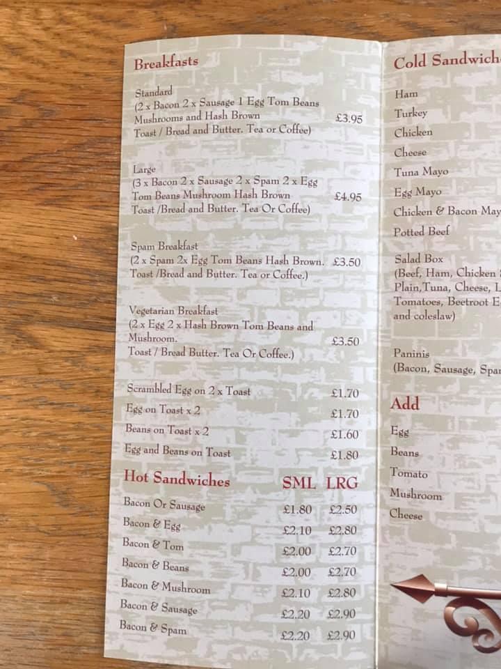 Menu at The Snack Bar, Leeds