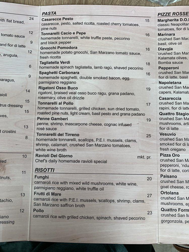 Menu at Cafe Oro di Napoli, Toronto