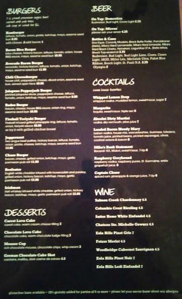 Menu at Chase Bar and Grill, Independence Oregon, Independence