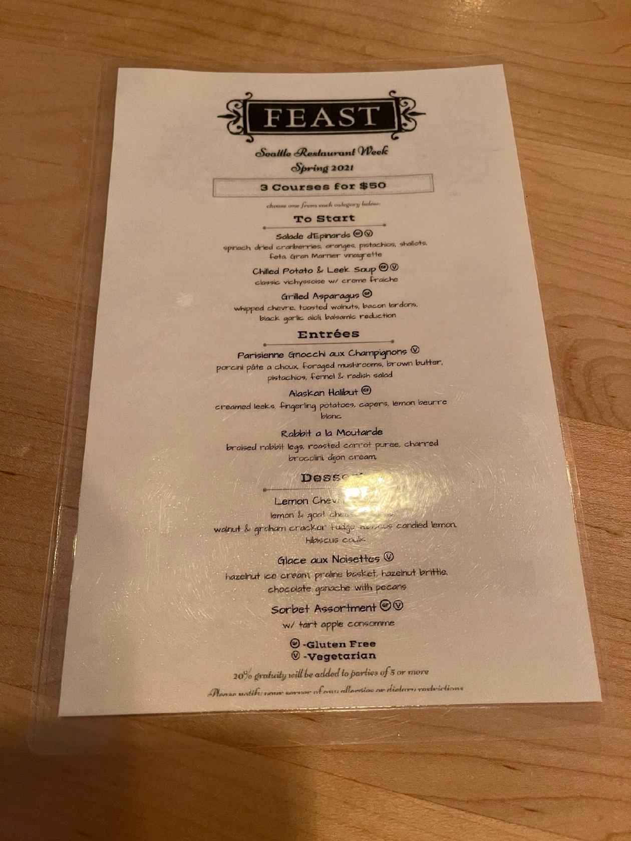 Menu at Feast pub & bar, Kirkland
