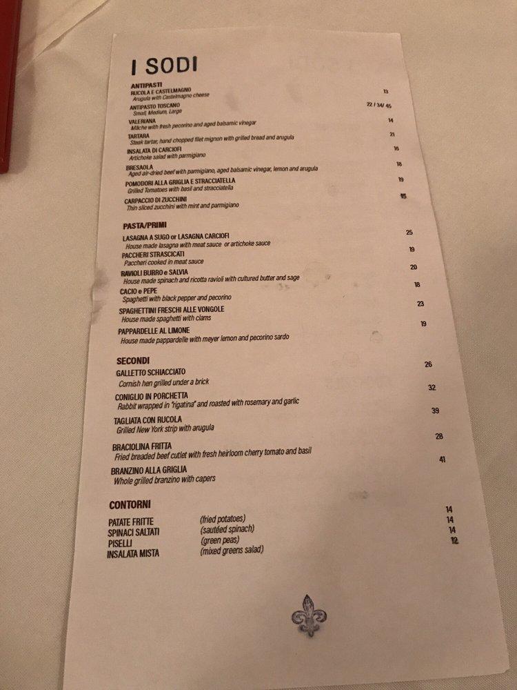 Menu at I Sodi restaurant, New York City, 314 Bleecker St