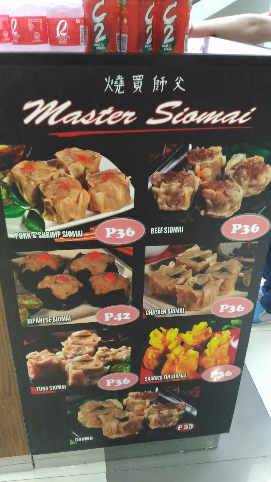 Menu at Master Siomai restaurant, Iloilo City, UNit # 01774