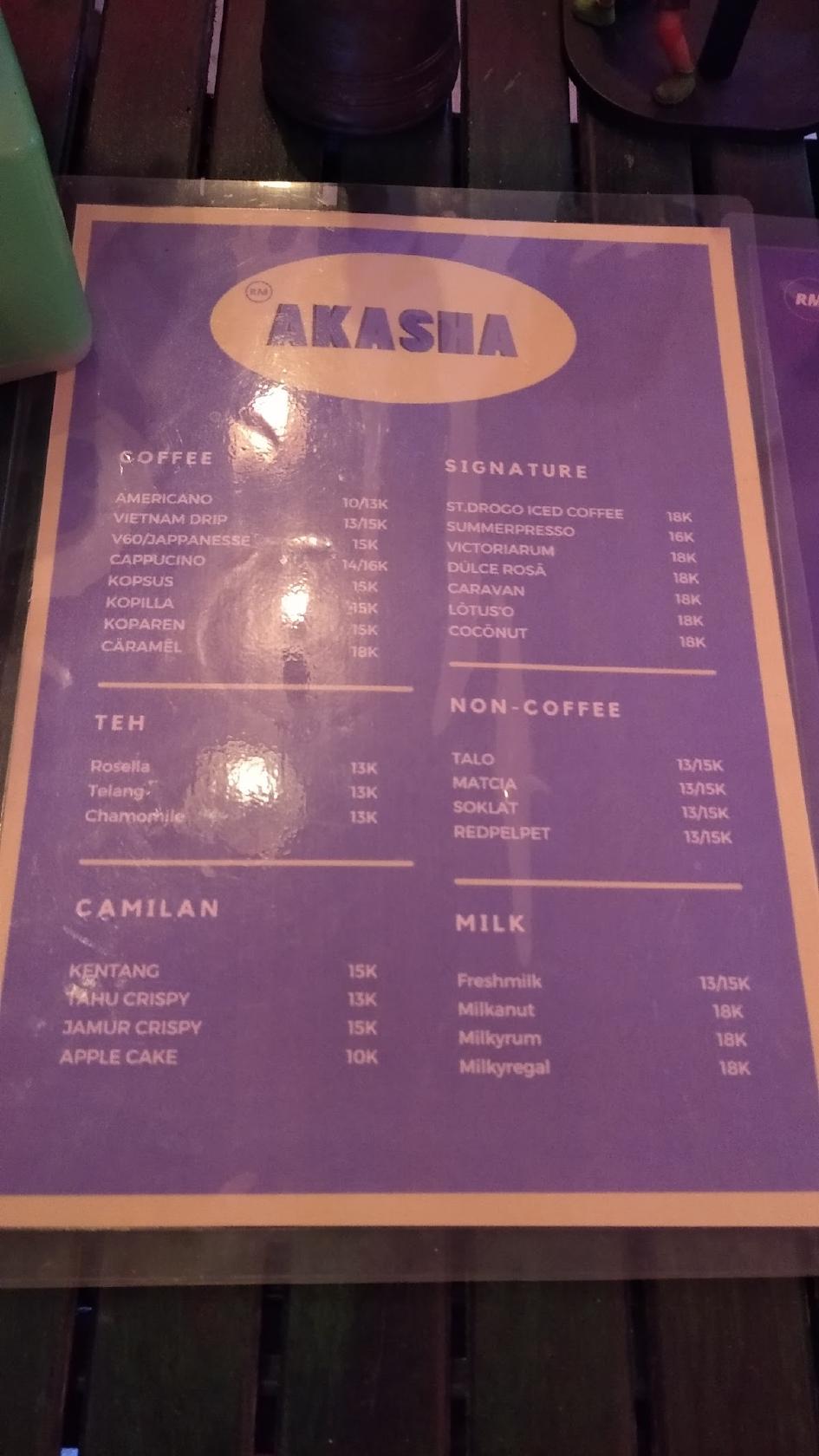 Menu at Rumah Akasha cafe, Malang