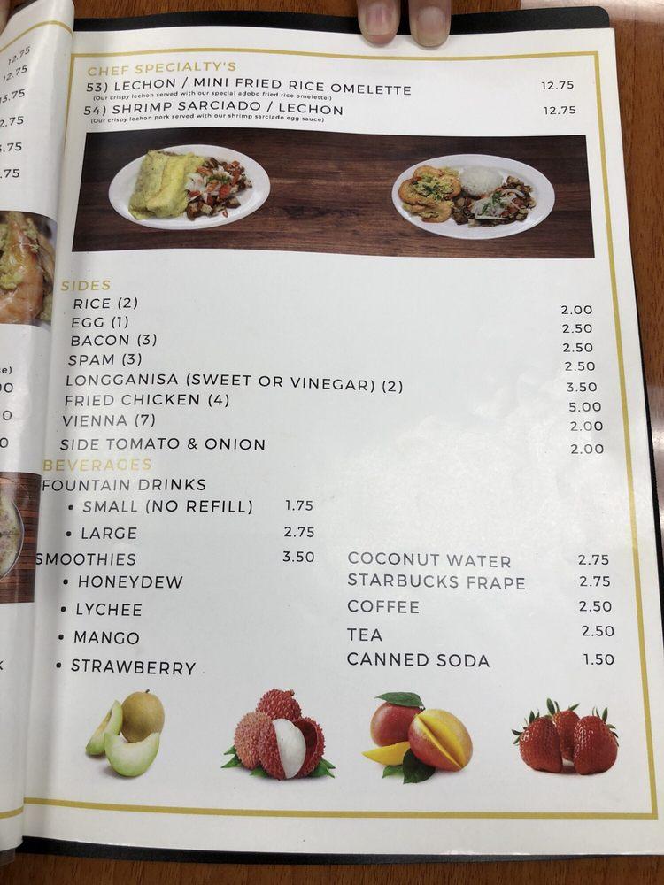 Menu at Shays Filipino Cafe, Waipahu