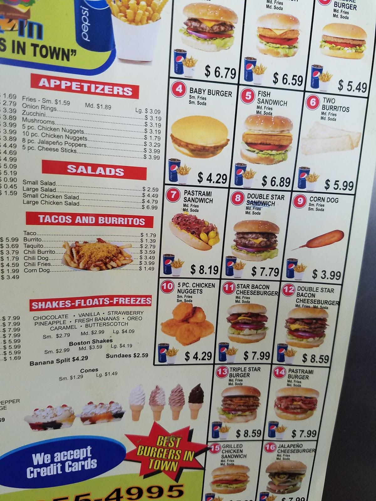 Carta del restaurante Star Burger, Mendota