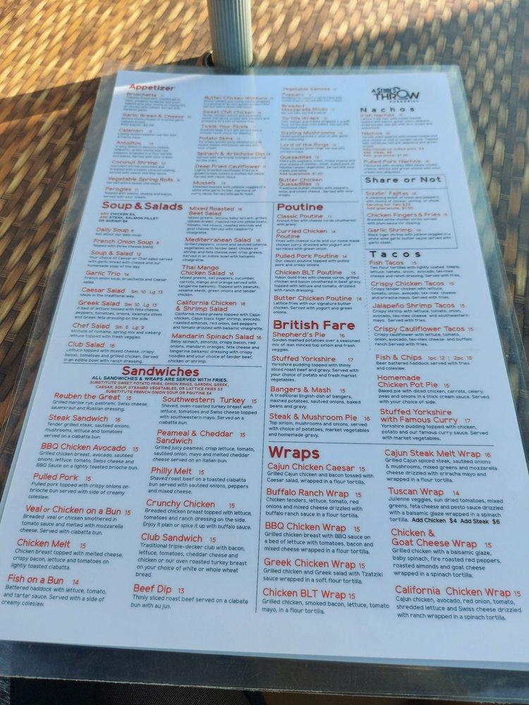 Menu at A Stones Throw Pub & Grill, Bowmanville