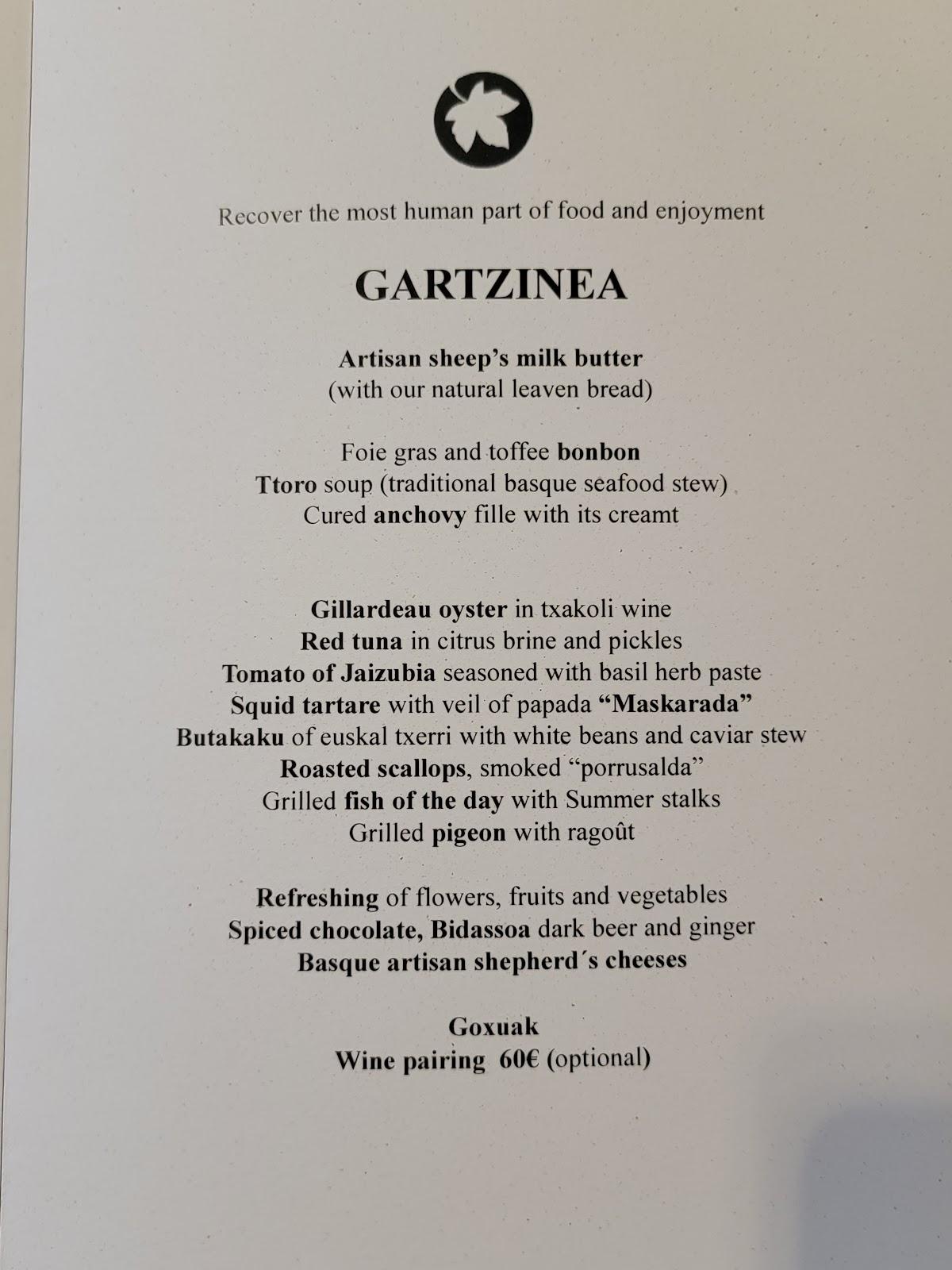 Menu at Alameda restaurant, Hondarribia