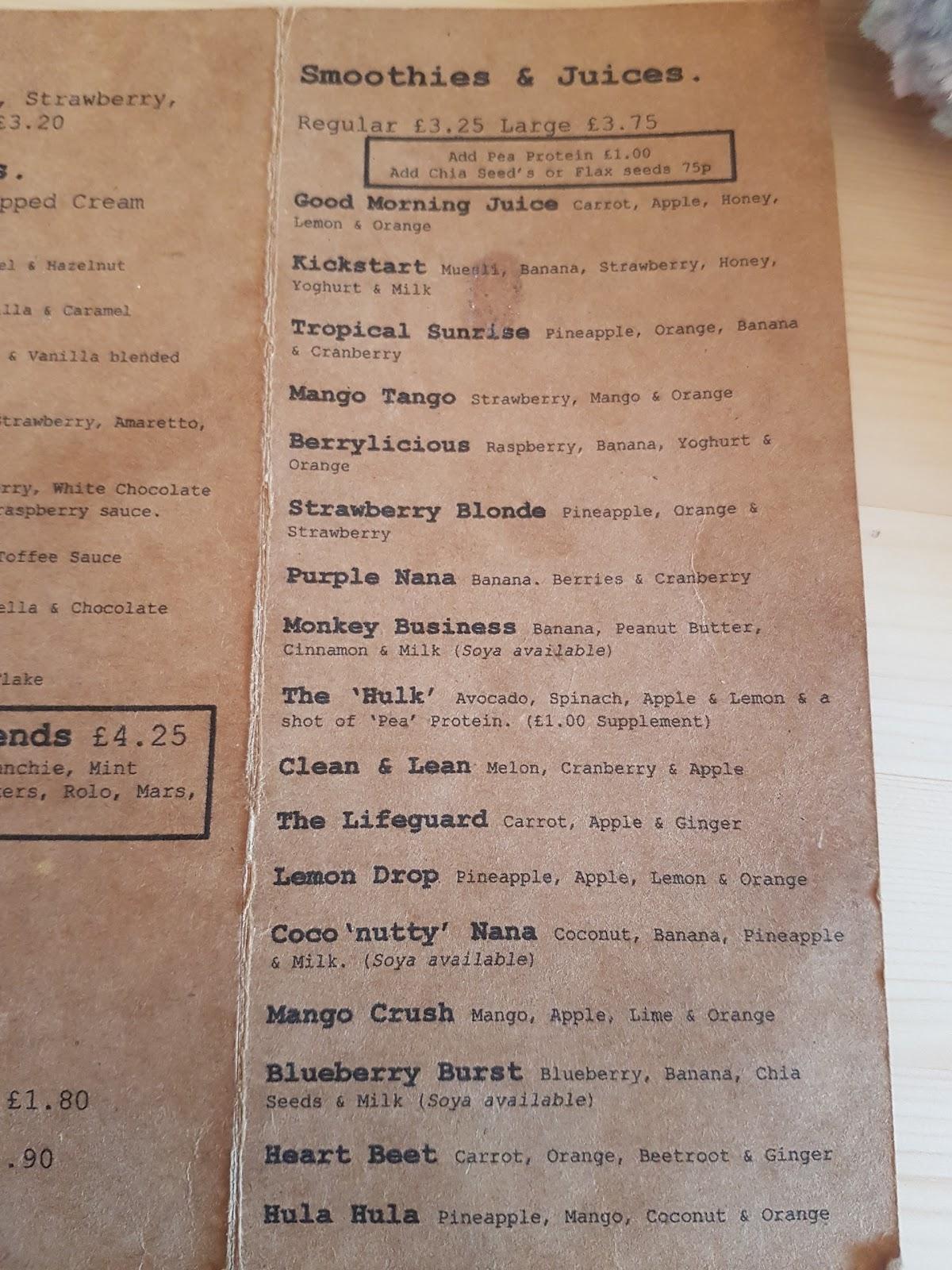 Menu at Cobble cafe, Ormskirk