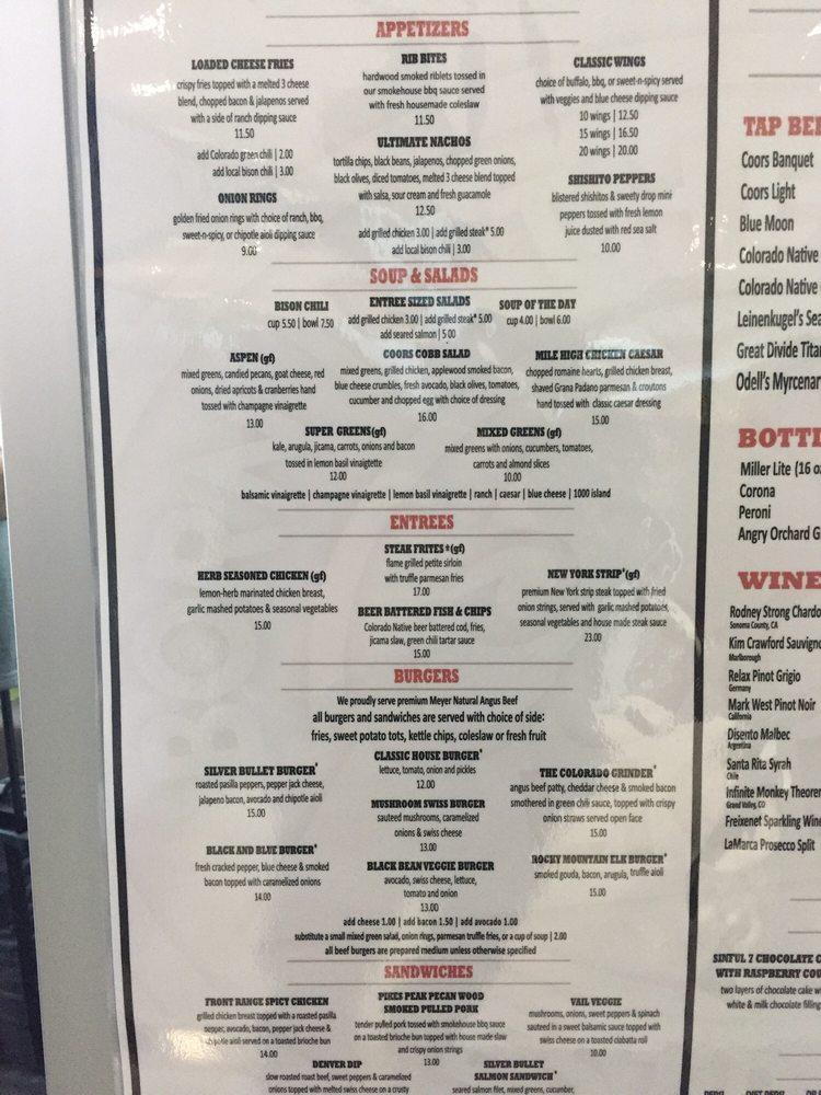 Menu at Coors Silver Bullet Bar, Denver