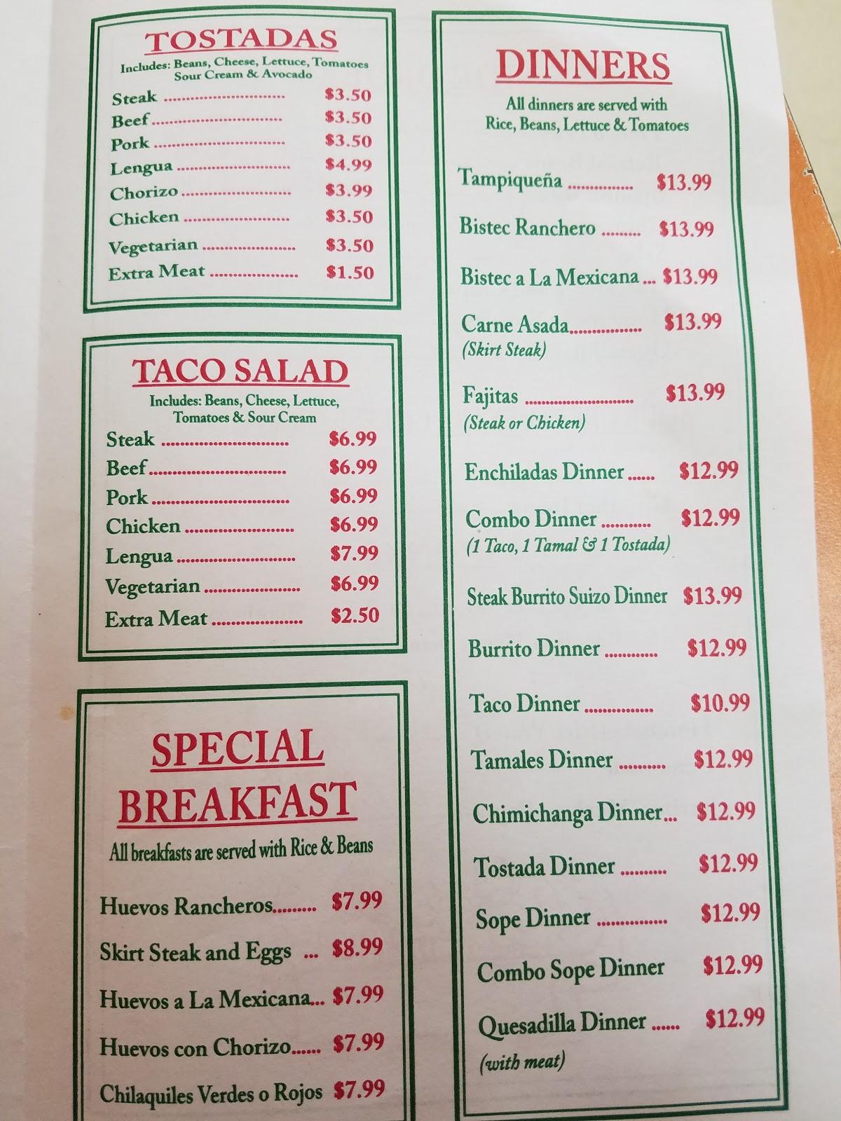 Menu at El Gallo restaurant, Palos Park, South La Grange Road