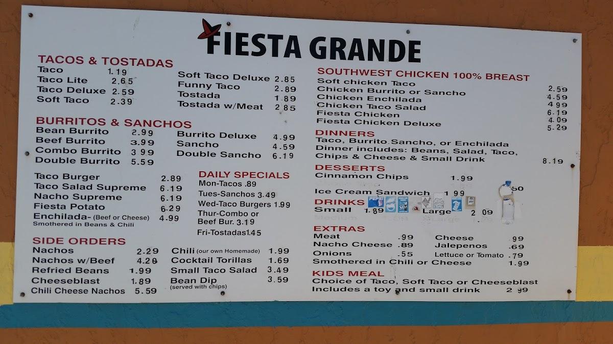 Menu at Fiesta Grande restaurant, Hutchinson