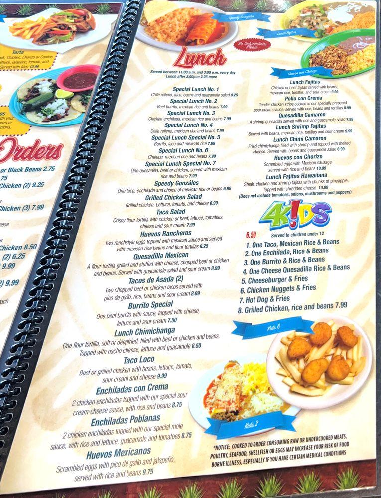 Menu at Los Aztecas restaurant, Indian Land, Charlotte Hwy
