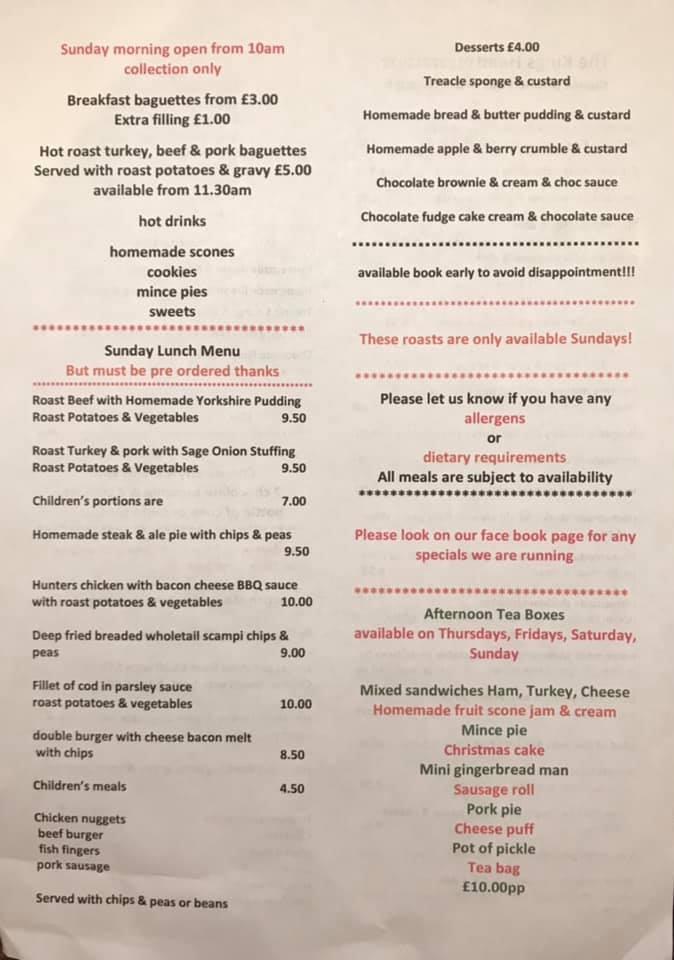 Menu at The Kings Head pub & bar, Atherstone
