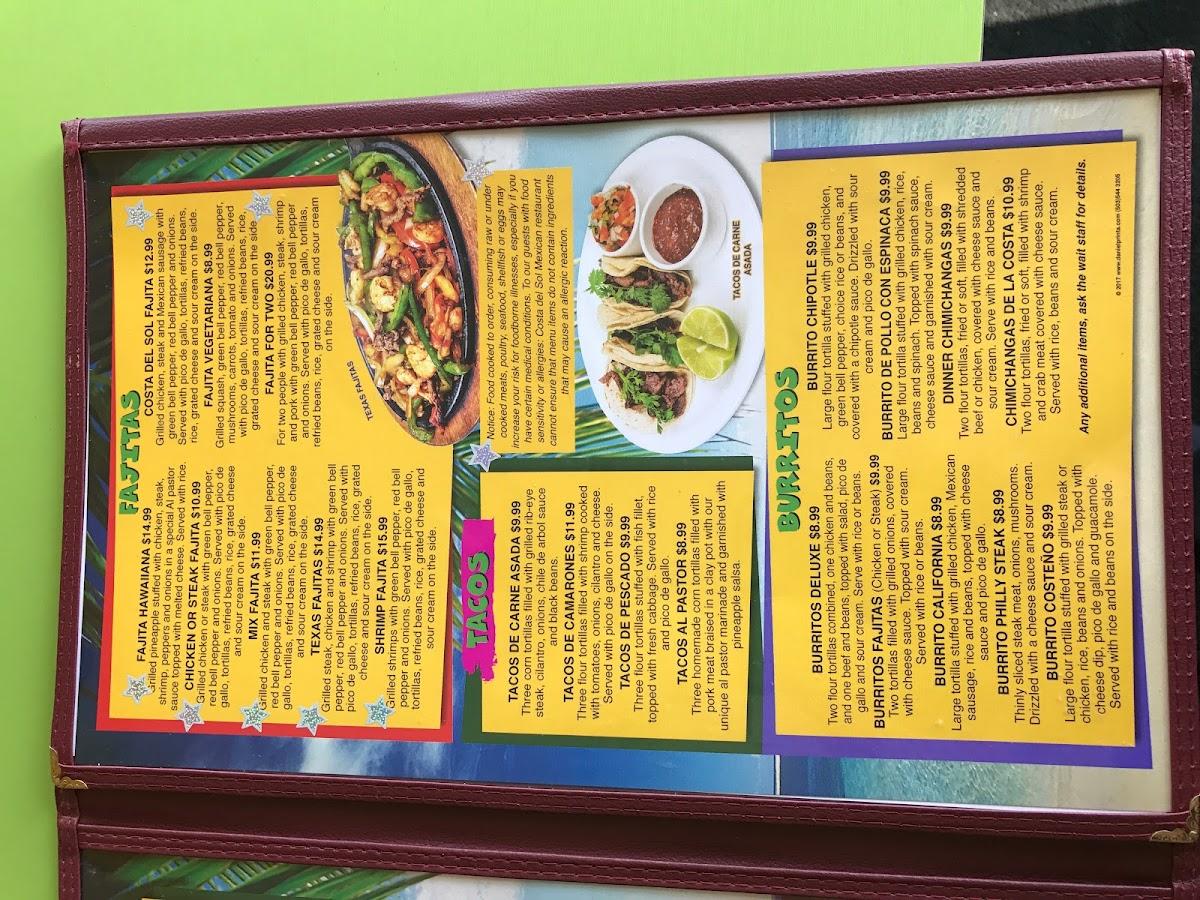 Menu at Costa Del Sol Mexican Restaurant & Cantina, Windsor