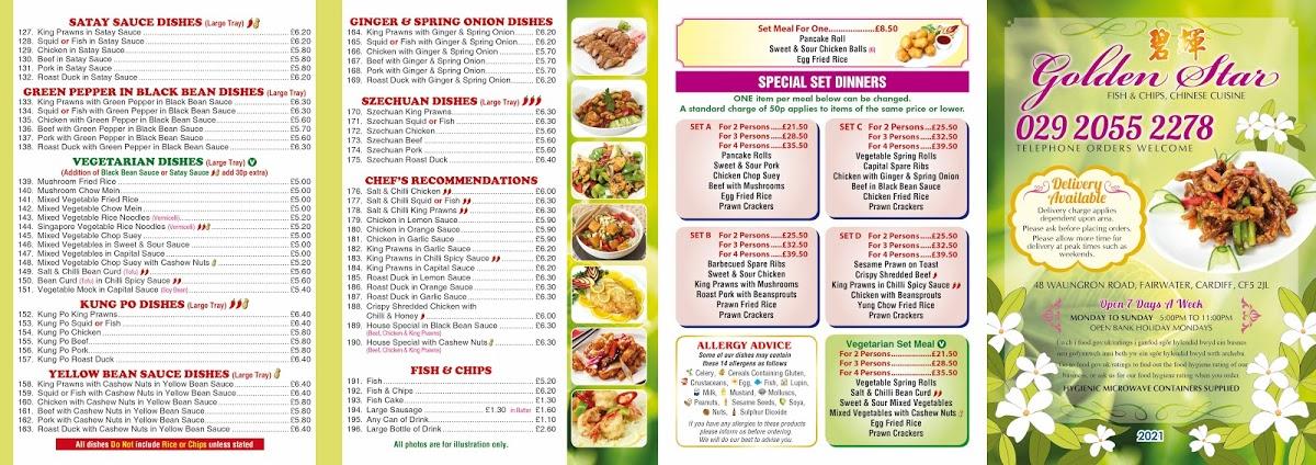 Menu at Golden Star Cardiff restaurant, Cardiff, 48 Waungron Rd