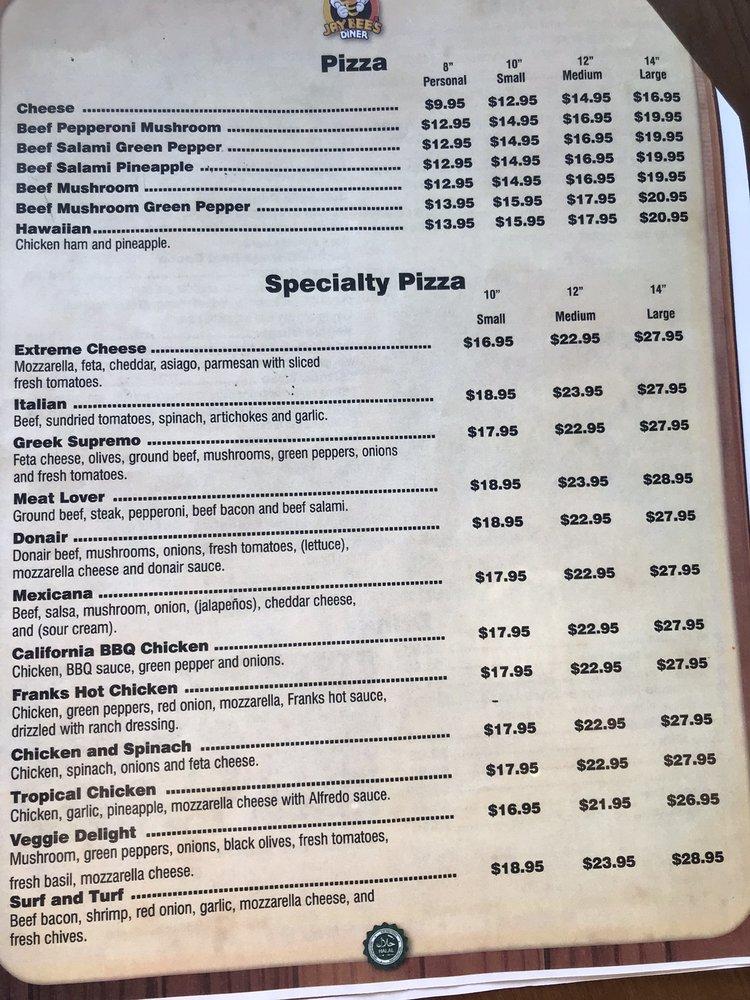 Menu at Jay Bee's restaurant, Edmonton