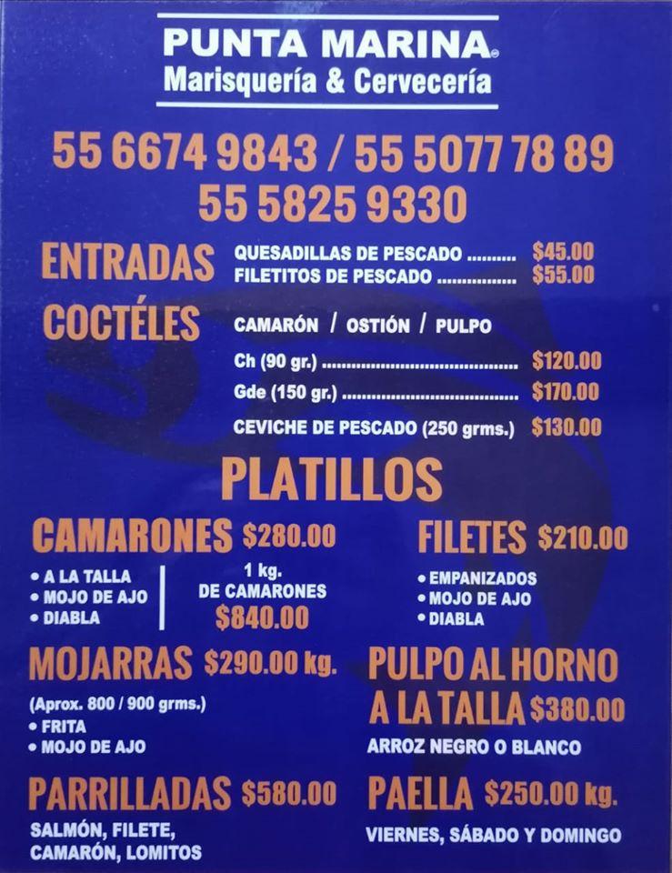 Carta del restaurante Punta Marina, Ciudad López Mateos, Av. Adolfo ...
