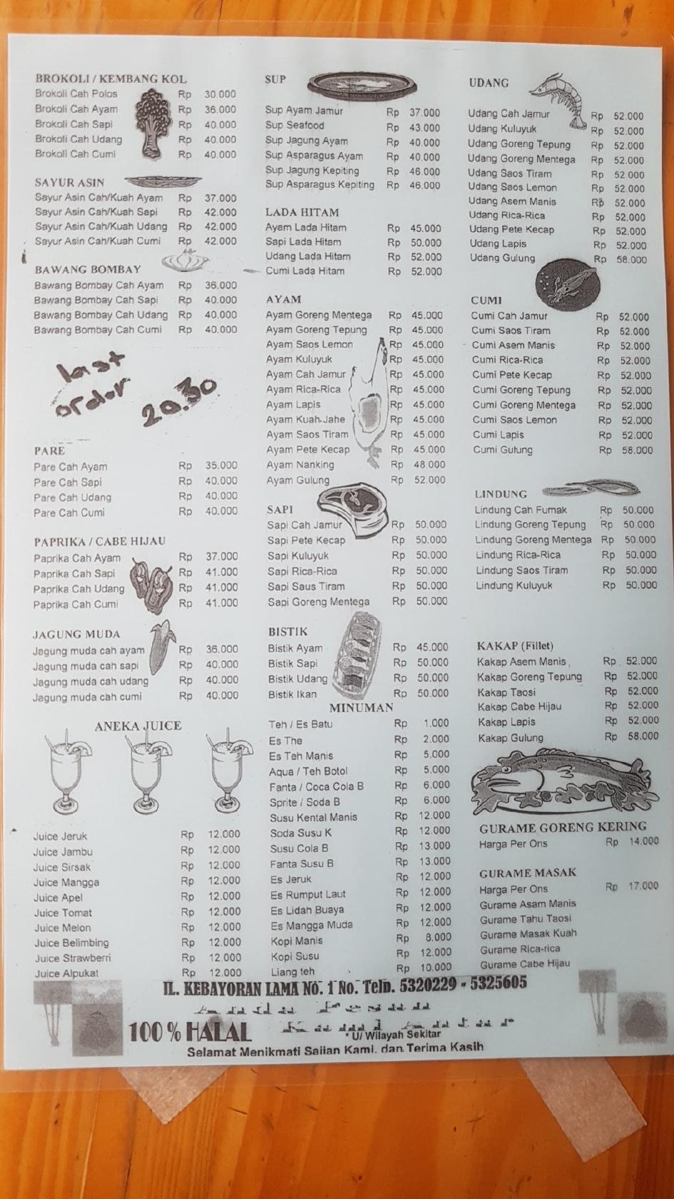 Menu at RM. Chandra 2 Kebayoran lama restaurant, West Jakarta, Jl. Raya ...