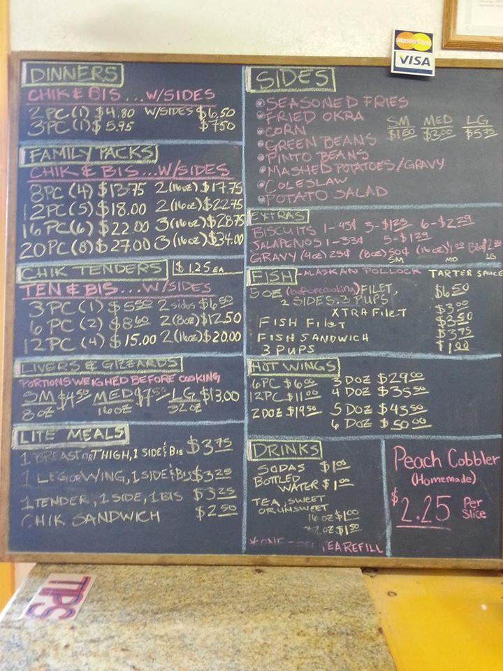 Menu at Red Bird's Fried Chicken restaurant, Canyon Lake