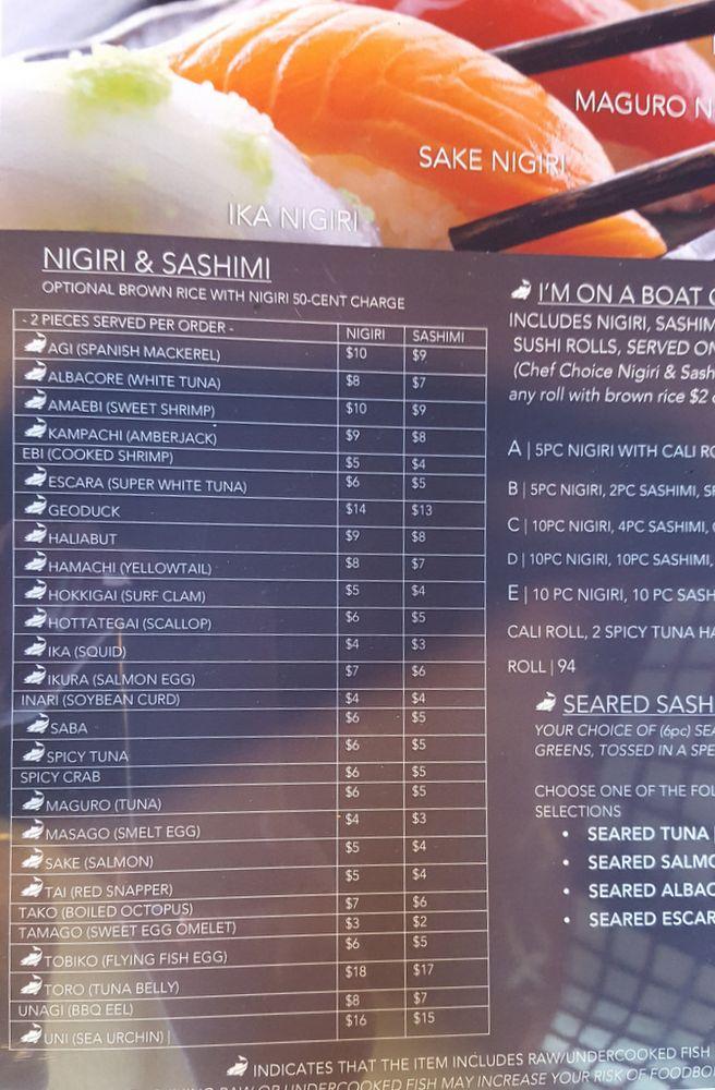 Menu at Sushido restaurant, Tacoma