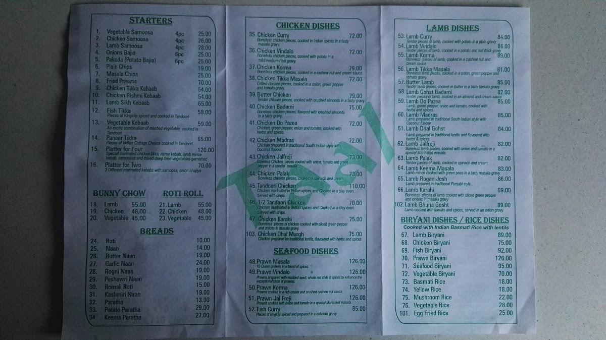 Menu at Taal Authentic Indian Cuisine & Take -Aways restaurant, Centurion