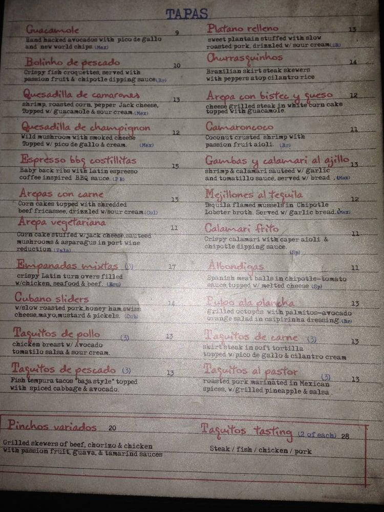Menu at Yuca pub & bar, New York City, 111 Avenue A