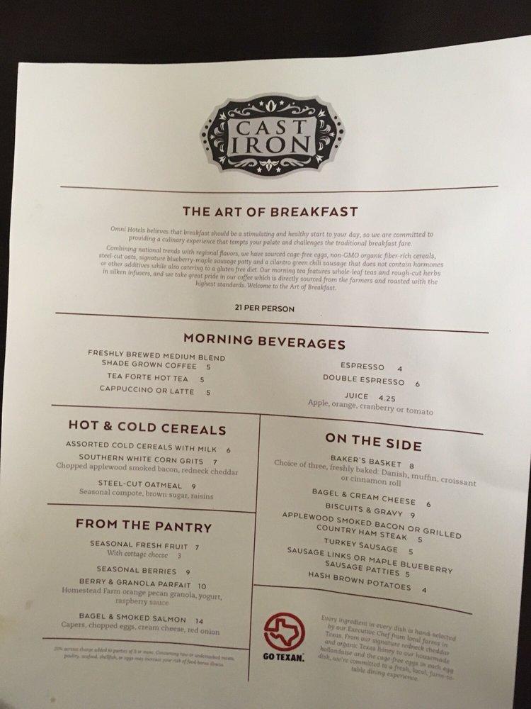 Menu at Cast Iron Restaurant, Fort Worth