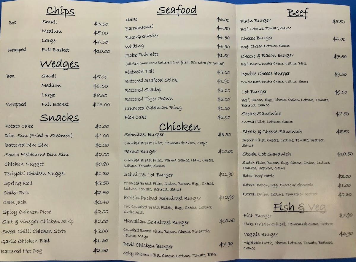 Menu at One Stop Shop fast food, Wonthaggi