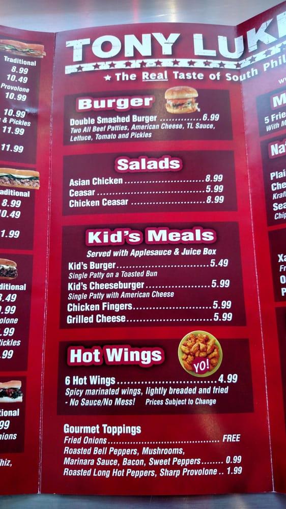 Menu at Tony Luke's restaurant, Ocean City, 3324 Coastal Hwy
