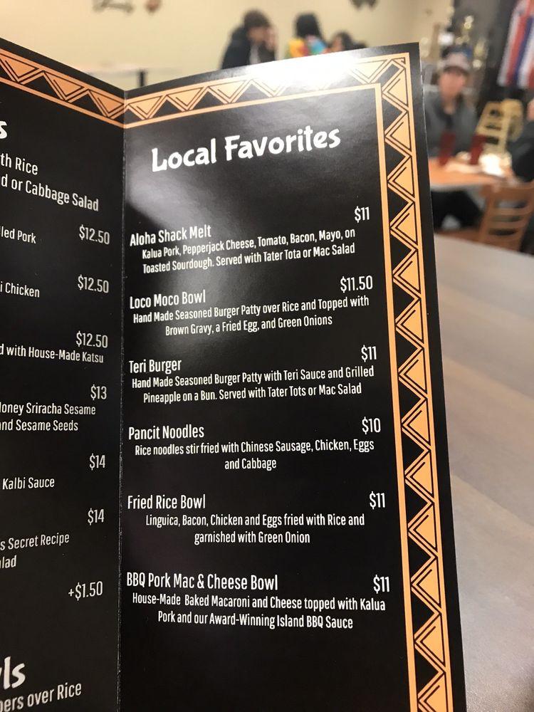 Carta del restaurante Aloha Shack, Reno, N Red Rock Rd #201