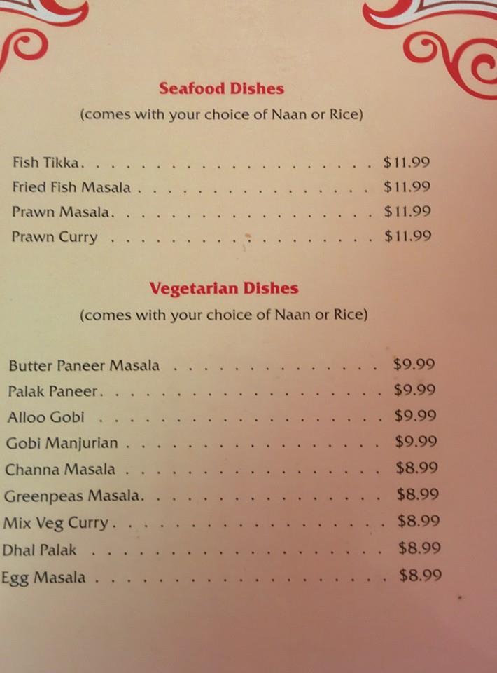 Menu at 7th taste (Ananda Bhavan) restaurant, Vancouver
