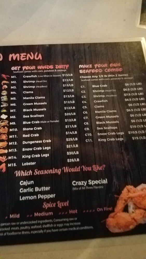 Menu at Crazy Crab restaurant, Fairfax