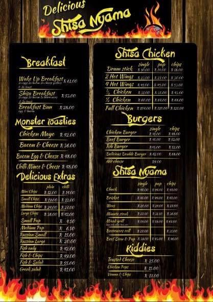 Carta del restaurante Delicious Shisa Nyama, Graskop