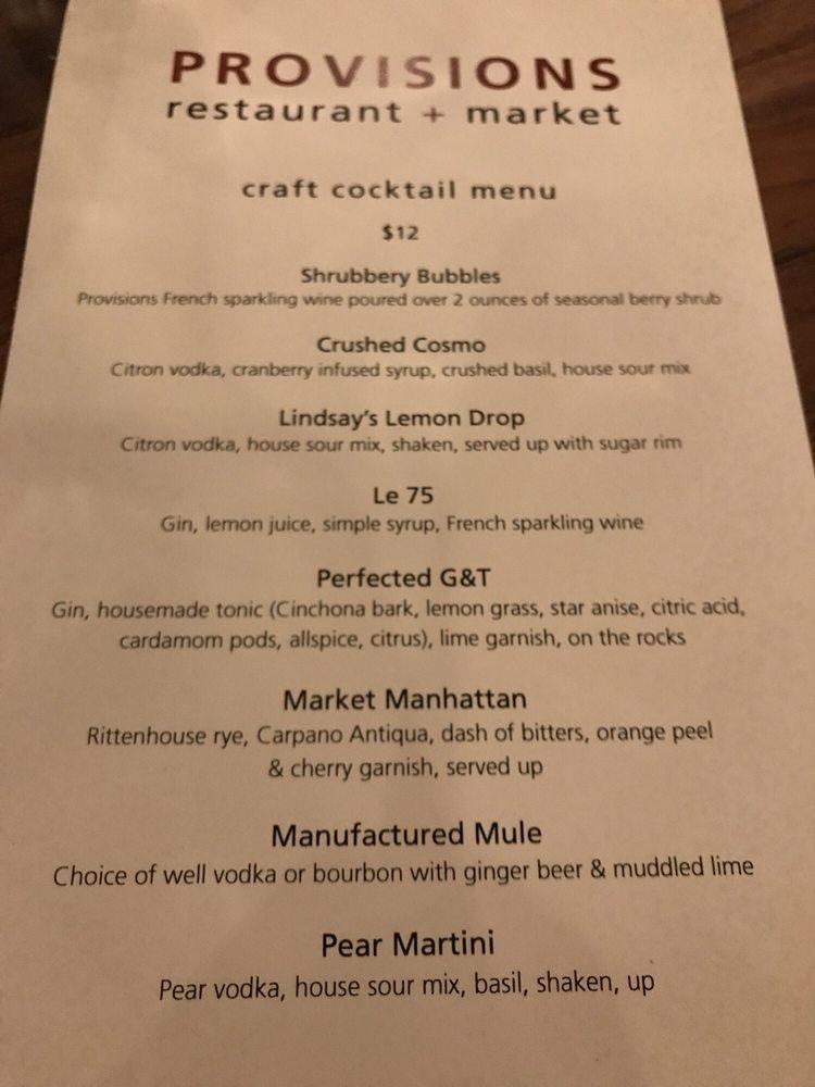 Menu at Provisions Restaurant and Market, Yakima