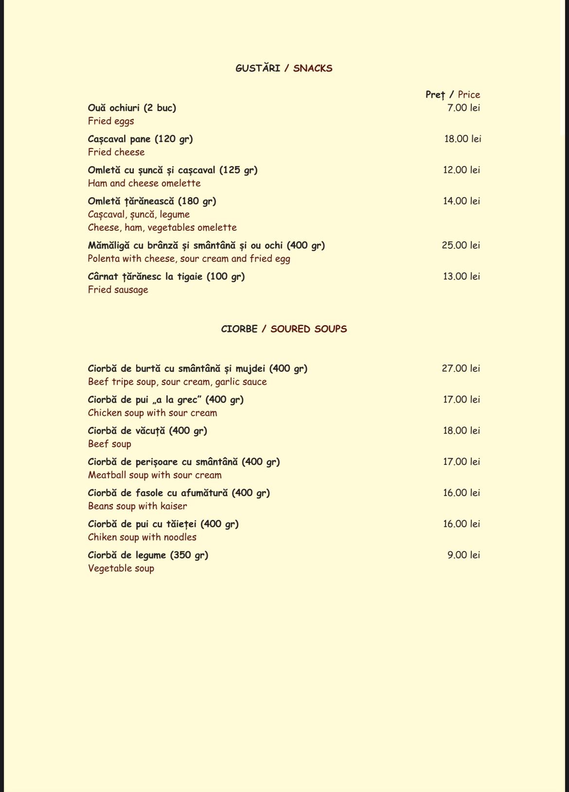 Menu au Restaurant Vatra Casei, Constanța