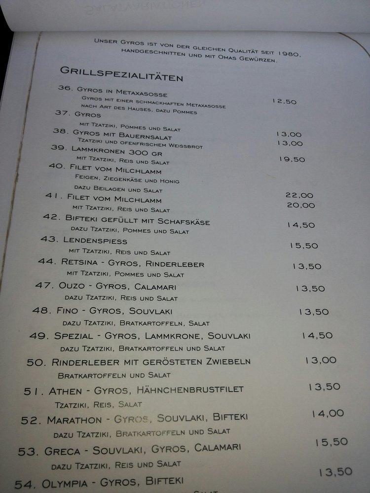 Speisekarte von Retsina restaurant, Ellwangen (Jagst)