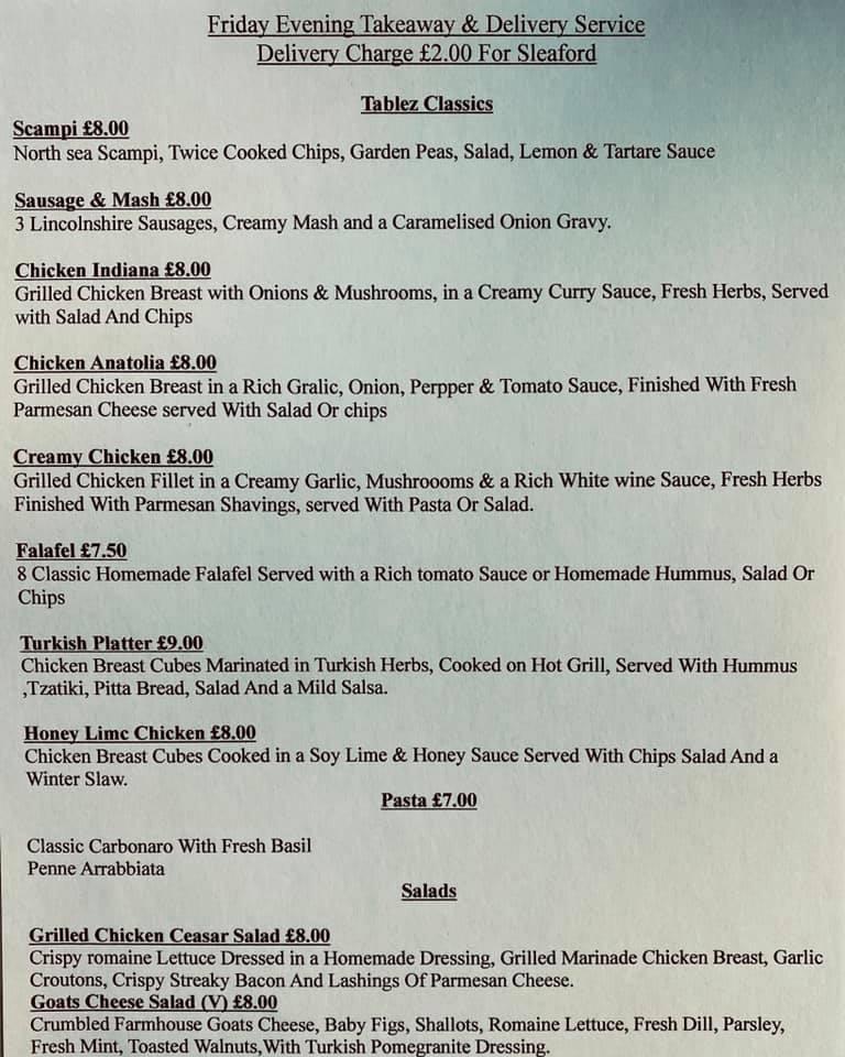 Menu at Tablez Cafe Bistro, Sleaford