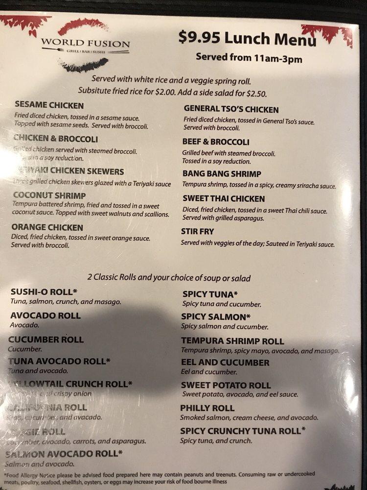 Menu at World Fusion restaurant, Lecanto