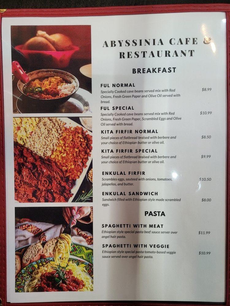 Menu at Abyssinia Cafe & Restaurant, Clarkston