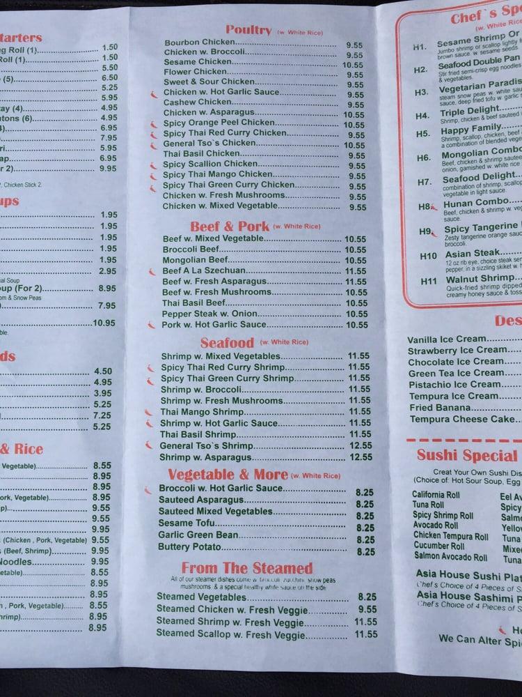 Menu at Asia House restaurant, Toccoa