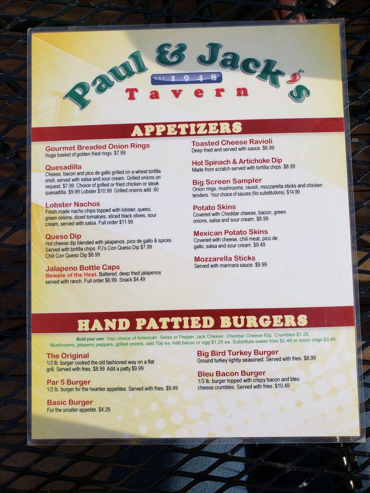 Menu at Paul & Jack's Tavern pub & bar, North Kansas City