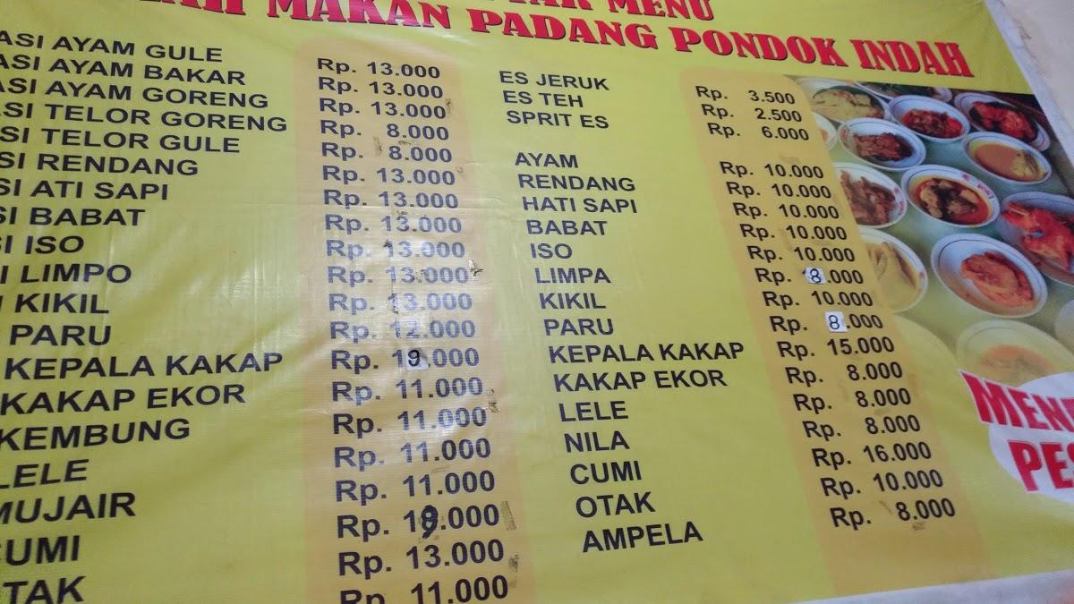 Menu at Rumah Makan Padang Pondok Indah restaurant, Surakarta