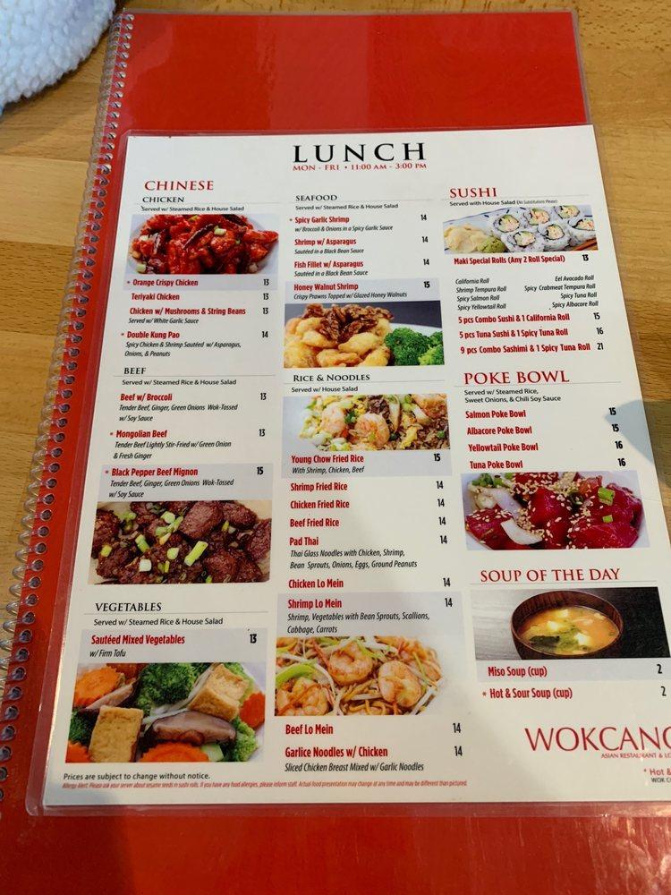 Menu at Wokcano restaurant, Culver City